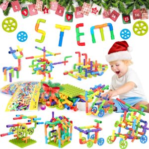 wishalife 175 pieces stem building blocks set, kids tube locks construction set with baseplate, preschool educational pipe toy gift for toddler aged 3+