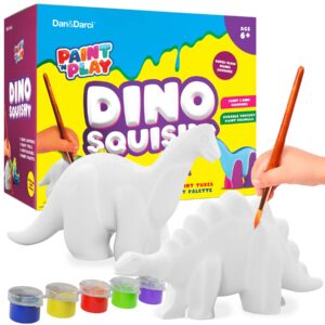 paint 3 large dino squishies - paint a squishy kit - make your own squishies with puffy paint - arts and crafts gifts for kids, boys & girls - diy squishy makeovers painting kit, dinosaur toys