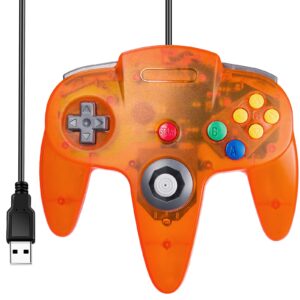 saffun [usb version] classic n64 controller, n64 wired usb pc game pad joystick, n64 bit usb wired game stick for windows pc mac linux genesis raspberry pi retropie emulator [plug & play] (orange)