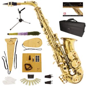 mendini by cecilio alto saxophone - e flat saxophones w/case, mouthpiece, stand, reeds & cloths