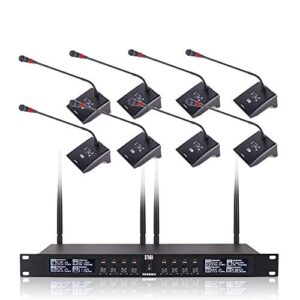 xtuga cm280 uhf 8 channel professional gooseneck microphone system conference mics fixed frequency super-low background noise for large conferences(frequency a)