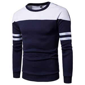 thenlian men's long sleeve patchwork pullover sweatshirt top tee outwear blouse(l, navy )