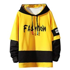 thenlian men's casual fashion printing patchwork hoodie long sleeves sweatershirt tops(xxxxxl, yellow)