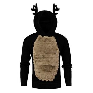 thenlian men autumn winter xmas hoody reindeer feather hooded christmas fur 3d blouse top(m, black)