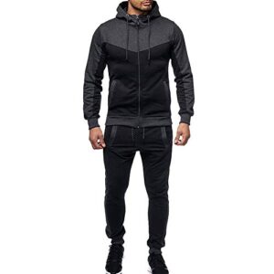 thenlian men's autumn winter packwork sweatshirt top pants sets sports suit tracksuit(xxl, dark gray)