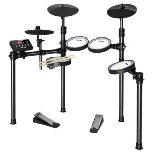 hxw sd61-4 professional electric drum set mesh electronic drum kit for beginner, 251 dynamic sounds in 25 kits, solid racks, usb-midi, drum sticks included