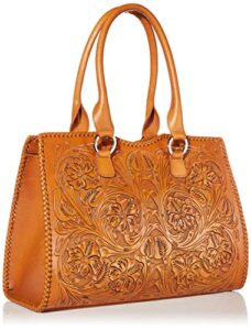 mauzari tooled leather shoulder bag tote for women (honey, large)