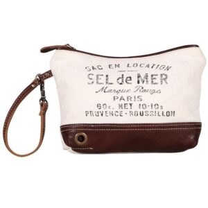 myra bags spunky canvas & leather pouch wristlet s-1960