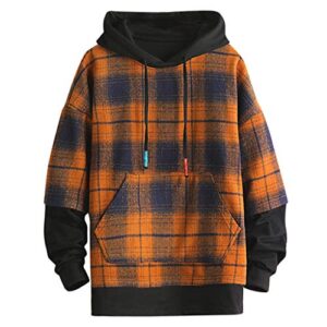 thenlian men's casual fashion plaid printing hoodie long sleeves sweatershirt plaid hooded sweater tops(xxl, yellow)