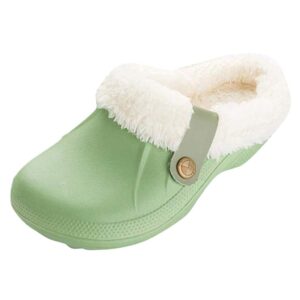 tootu waterproof slippers women men plush lined clogs winter garden shoes warm house slippers indoor outdoor green