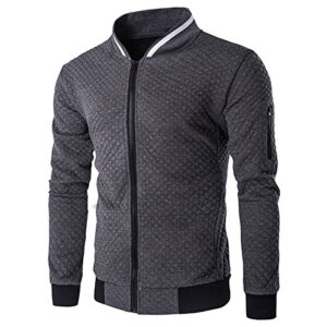 thenlian mens' long sleeve plaid cardigan zipper sweatshirt tops jacket coat outwear(l, dark gray )