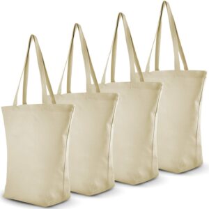 jesty crafts heavy duty large canvas tote bag with large bottom gusset - 4 pack of 12oz reusable canvas grocery bags - perfect canvas bags for crafts, htv, groceries, shopping - 16h x 16w x 6.5d inch