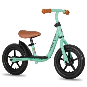 joystar 10 inch toddler balance bike 2 year old push bicycle with footrest 10" glider bikes no pedal bicycle training bikes baby birthday gifts for 2-4 girls green