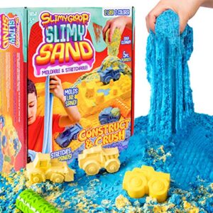 slimysand construction, 2 pounds of slimysand (blue and yellow), 3 fun 3d molds, 2 rollers & 1 reusable box for hours endless hours of play. super stretchy & moldable!