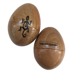 wood egg shaker pair (2pcs) - natural wood finish, handheld percussion instruments for poly-rhythm - wooden egg maracas musical instrument by world percussion usa