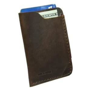 hide & drink, leather front pocket card holder, holds up to 4 cards plus folded bills, cash organizer, wallet, handmade includes 101 year warranty :: bourbon brown