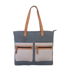 mona b. hyde slate upcycled canvas shoulder bag with vegan leather trim md-5710