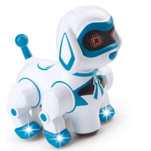 vokodo pet robotic dog interactive kids toy puppy walks barks sits with lights and music friendly electronic robot companion bump and go action play great gift for preschool children boy girl toddlers