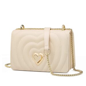 leather crossbody bag for women, genuine leather ladies small purse and handbags women's mini shoulder bags womens leather messenger bags quilted bag with metal chain strap fashion evening bag (beige)