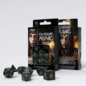 q-workshop classic runic black & green dice set (7)