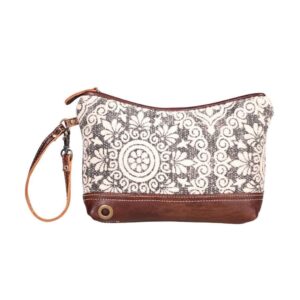 myra bags summer mist canvas, leather & rug pouch wristlet s-1942