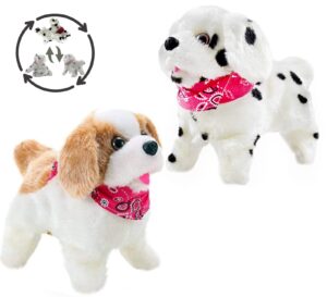 haktoys 2-pack flip over puppy battery operated somersaulting, walking, sitting, barking plush cute little toy dog great gift for animal and pet loving toddlers and kids