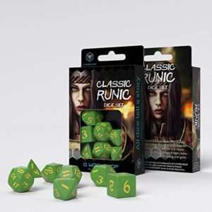 q-workshop classic runic green & yellow dice set (7)