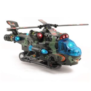 vokodo military helicopter with lights sounds bump and go self riding army chopper aircraft toy durable battery operated kids action airplane pretend play great gift for children boys girls toddlers