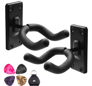 guitar wall mount guitar wall hooks stand guitar display hanger suitable fits guitars, bass, mandolin, banjo, ukulele (2 pack)