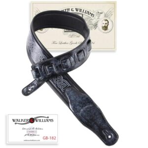 walker & williams gb-182 handmade cobalt black brushed padded guitar strap with celtic braid design for acoustic, electric, and bass guitars