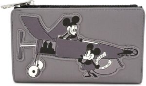 loungefly x disney mickey mouse plane crazy small wallet (grey, one size)