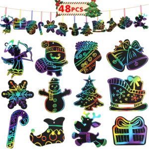 acehood 48 sets christmas rainbow scratch paper ornaments kids art craft diy xmas ornaments christmas party decorations for kids