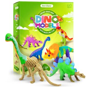 dino models, clay craft kit - dinosaur arts and crafts for kids - dinosaur easter gifts for boys & girls - build 4 dinos with air dry magic modeling clay model set ages 3, 4, 5, 7, 8+ boy or girl