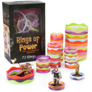 rings of power - tabletop condition markers - rpg board game accessories - colorful ring set for hp, effects, damage, spells, & stats - for dnd & more strategy games - 72 pieces, standard & mini size