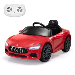 tobbi kids ride on car, 12v licensed maserati ghibli, electric car for boy girl with remote control, 3 speeds, music, bright lights, mp3, usb, electric vehicle for kids ages 3-6 years, red