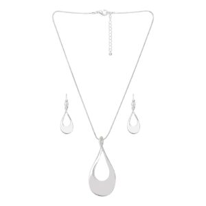 madison tyler silver classic jewelry collection | teardrop necklace with 18" inch snake chain | silver earring set (teardrop necklace set)