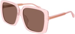 gucci 0567sa 004 pink crystal plastic square sunglasses brown lens, 58-16-145