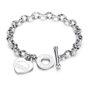 juppe silver titanium steel engraved bracelet personalized proverbs 4:23 bangle gift for women girls (silver-1)