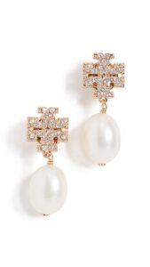 tory burch women's kira pave pearl drop earrings, tory gold/pearl, one size