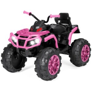 best choice products 12v kids ride-on electric atv, 4-wheeler quad car toy w/bluetooth audio, 3.7mph max speed, treaded tires, led headlights, radio - pink