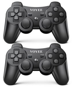 voyee wireless controller compatible with playstation 3, 2 pack ps-3 controller with upgraded joystick/rechargerable battery/motion control/double shock (black)