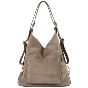 timestorybag women leather backpack/purse - handmade convertible hobo shoulder bag from genuine suede leather