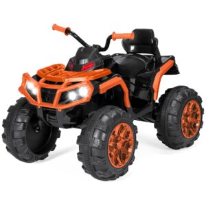 best choice products 12v kids ride-on electric atv, 4-wheeler quad car toy w/bluetooth audio, 3.7mph max speed, treaded tires, led headlights, radio - orange