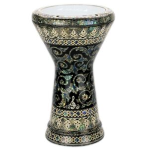 new gawharet el fan sombaty 18.5"/19"/21" drum darbuka tabla doumbek mother of pearl musical instrument egyptian handmade with luxry bag (magic flowers (blue pearl))