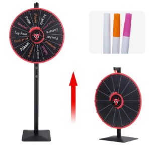 24 inch spinning wheel, 14 slots color prize wheel with dry erase markers and eraser, spin wheel for prizes with stand - tabletop or floor, wheel of fortune game for carnival, game casino & trade show