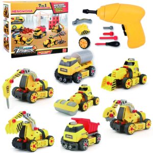 toys for 3 4 5 6 7 8 year old boy | 7 in 1 diy take apart truck car toys with electric drill | gift for girls and boys toys age 4-6 construction engineering stem learning building play set for kids