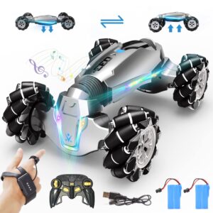 loozix 1:10 scale gesture sensing rc stunt car, 4wd remote control hand controlled transform , double sided vehicle 360° spins with lights music, all terrains monster truck for boys kids