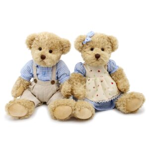 oits cute 2-pack teddy bear,cute stuffed animal,couple gift soft plush toy 11inch (blue plaid clothes)