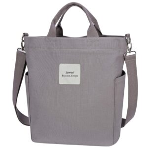 iswee canvas tote bag for women casual shoulder work bag crossbody top handle bag shopping handbags for women (gray)