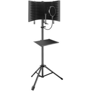 professional studio recording microphone isolation shield, pop filter,high density absorbent foam is used to filter vocal. suitable for blue yeti and other condenser microphones (ao-504 with stand)